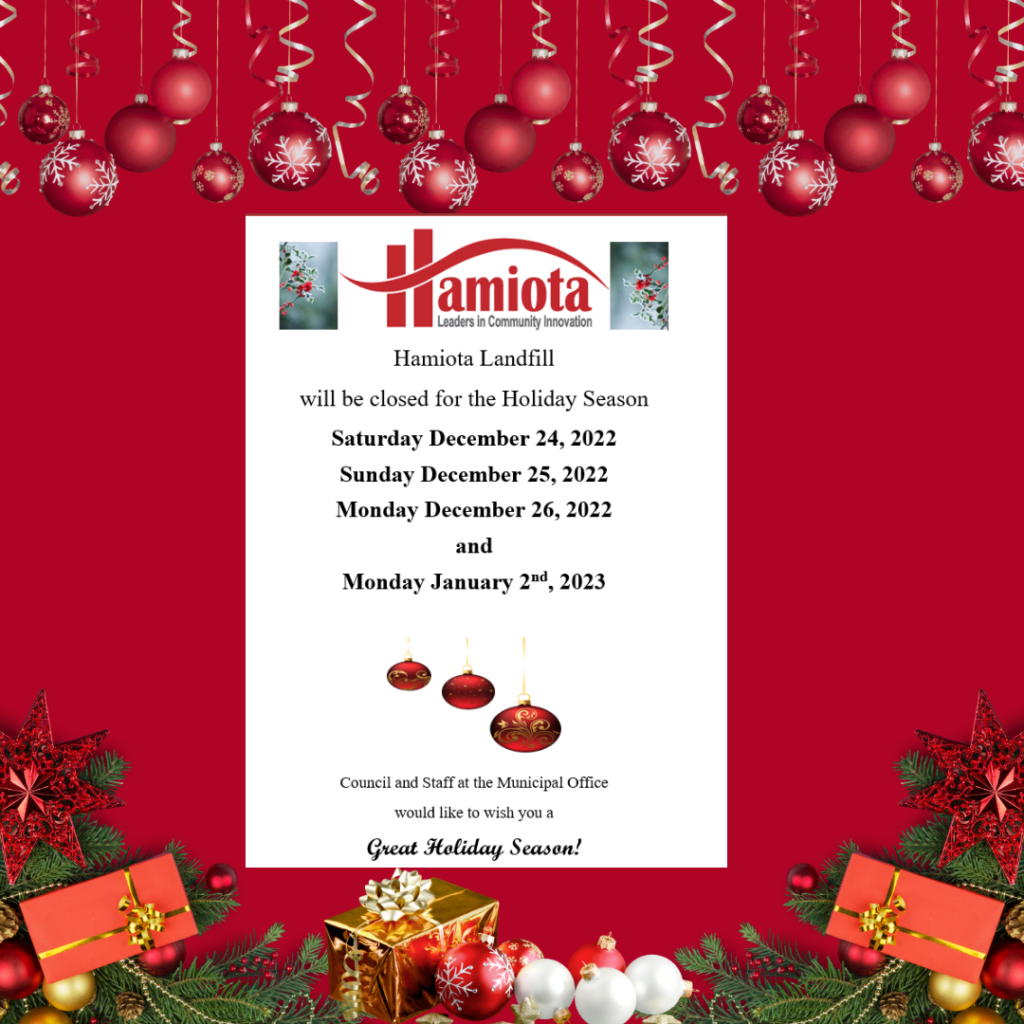 Hamiota Municipality | Landfill Holiday Hours