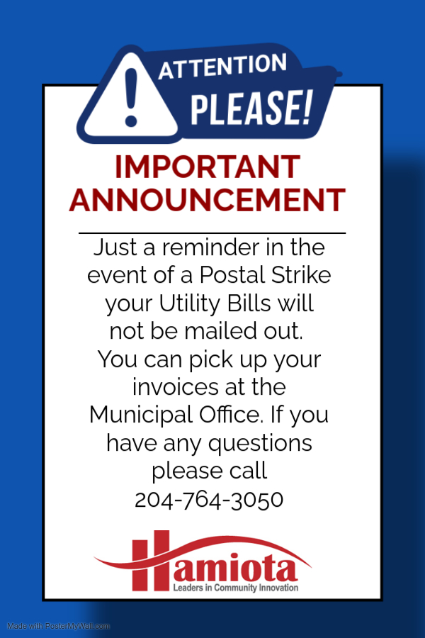 Hamiota Municipality | Utility Bills – In the Event of Postal Strike